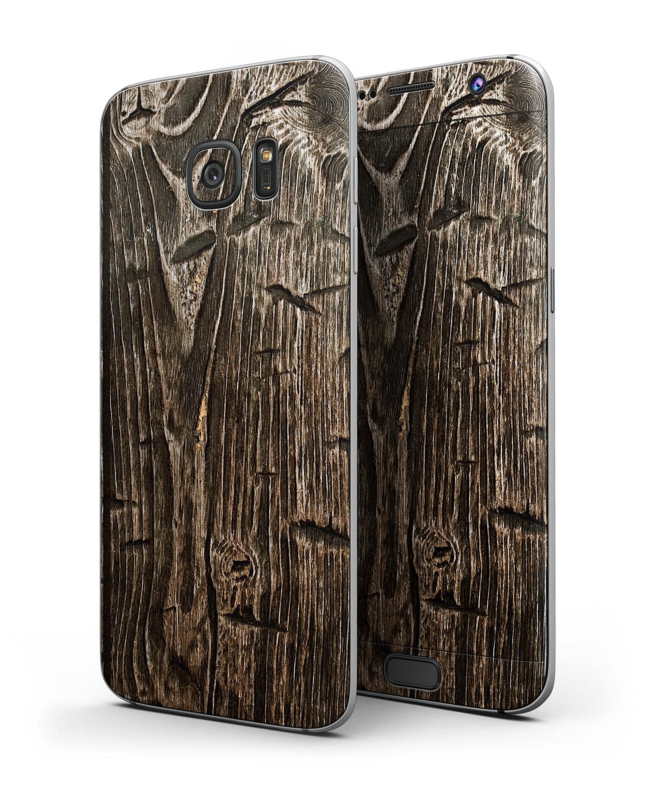 Design Skinz Design Skinz Rough Textured Dark Wooden Planks Full-Body Wrap Decal Skin-Kit for The Galaxy S9 Plus