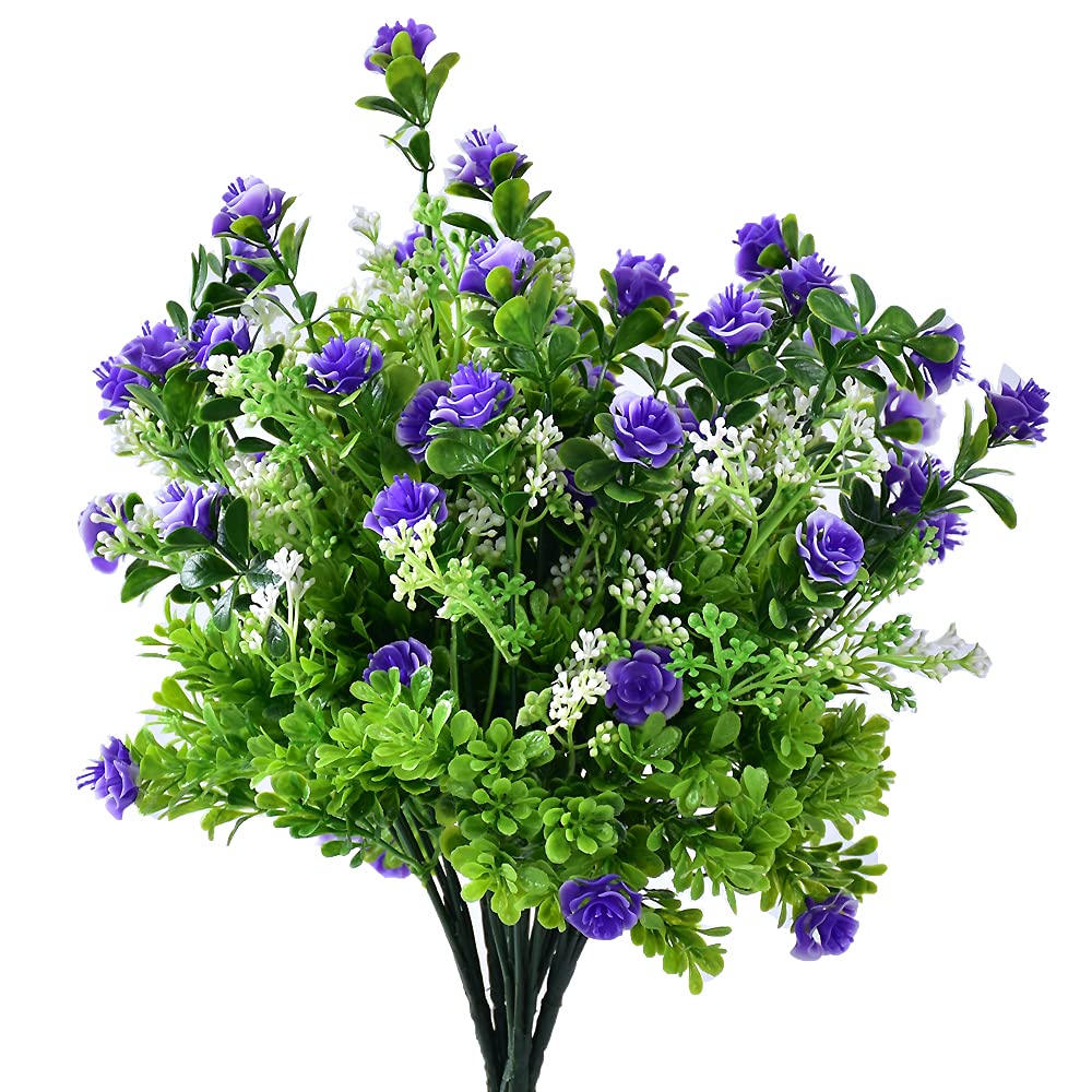 BSNOW Artificial Flowers 6 Bundles Outdoor Fake Flowers for Decoration UV Resistant No Fade Faux Plastic Plants Garden Porch Window Box Décor (Blue)
