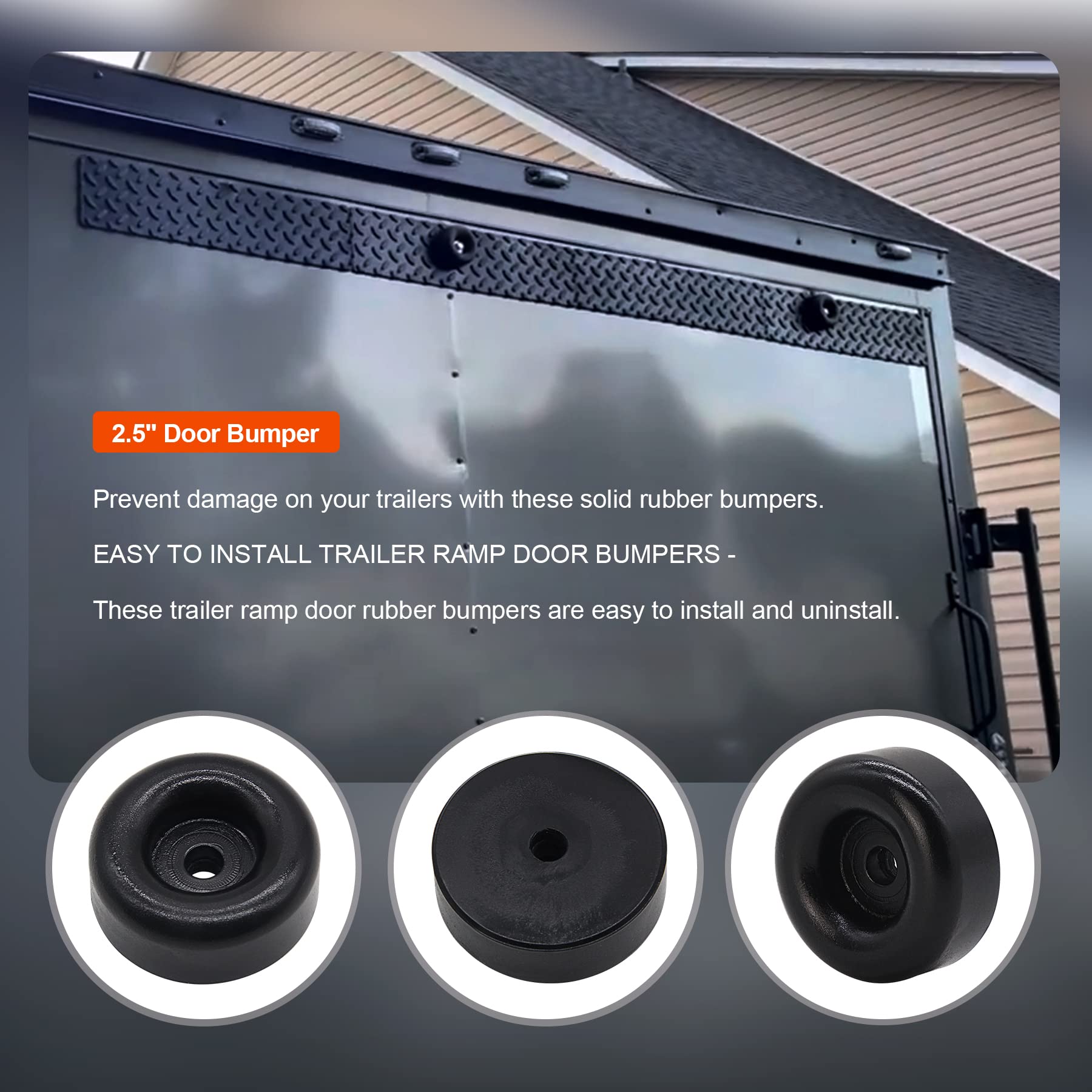 4PCS 2.5" Trailer Ramp Door Bumper, Compatible with Truck Cargo Hatch - Round Rubber Bump Stops