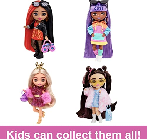 Barbie Extra Minis Doll & Accessories with Red & Black Hair, Toy Pieces Include Flame-Print Dress & Moto Jacket