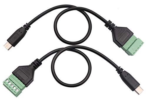 zdyCGTime Type C USB Screw Terminal Block Connector Cable 2.0 Type C USB Male Plug to 5 Pin Way Female Bolt Screw with Shield terminals Pluggable Type Adapter Connector Converter Cable(30CM2Pack Male