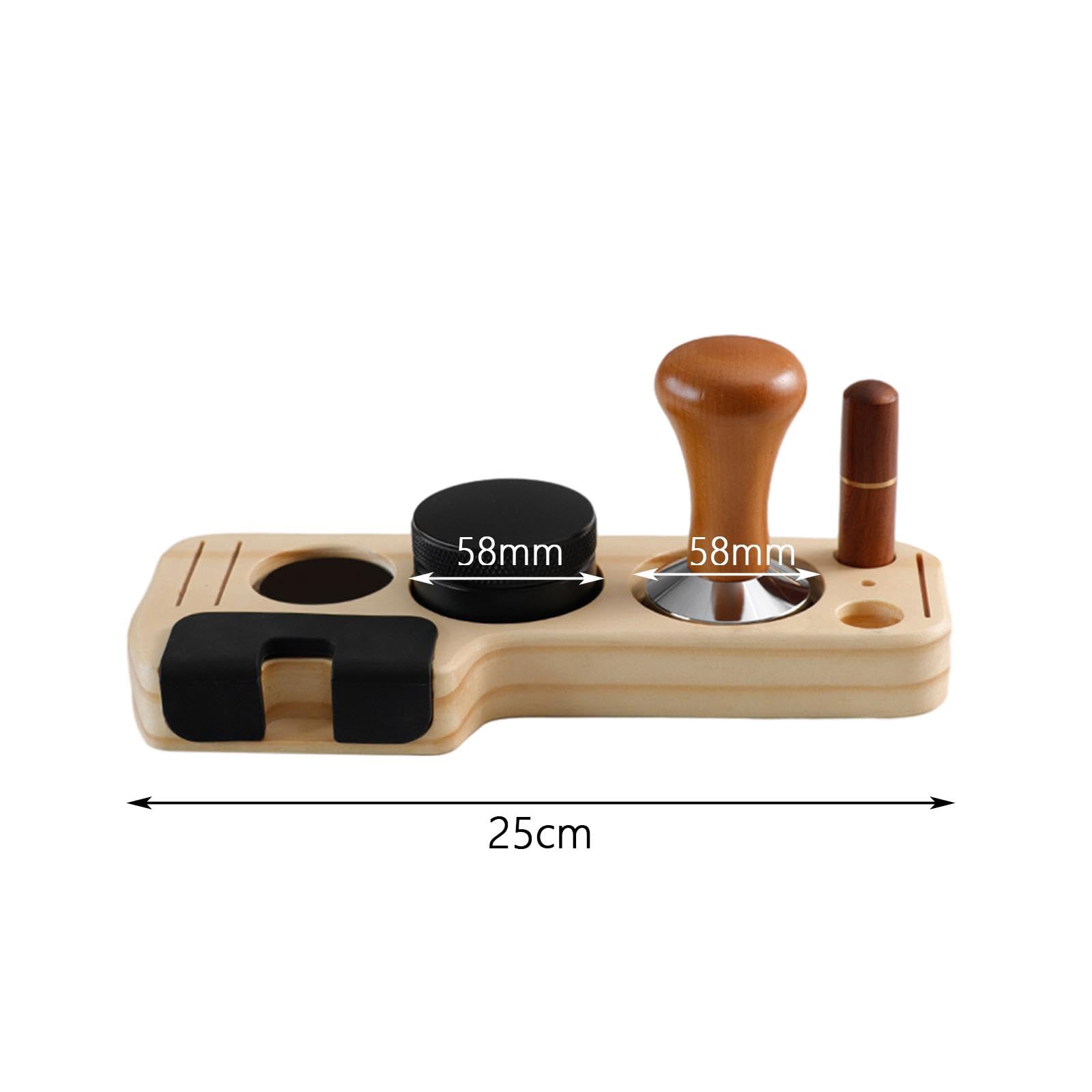 KLKCMS Espresso Accessories Kits Espresso Tamping Stand Set Barista Part Multipurpose Coffee Tamper Distributor and Stirrer for Counters Shop Cafe, Pine Wood 58mm