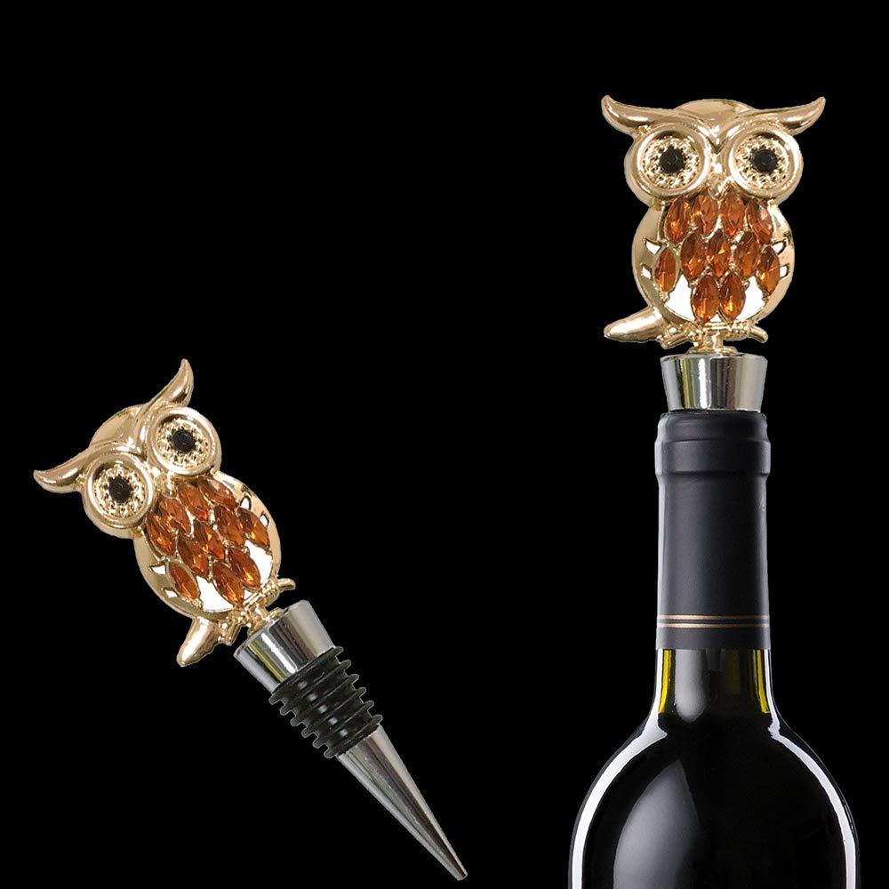 Adonisaon Owl Wine Stoppers Cute Wine Stopper Decorations Metal Zinc Alloy Wine Bottle Stopper Reusable Wine and Beverage Stoppers (2 Beautiful Packs with Golden Wine Stoppers)