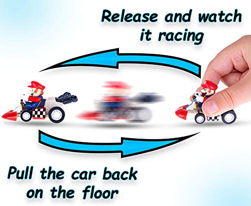 6pcs Mini Super Character Kart Pull Back Cars Cake Toppers Figures Toy Sets, Kids Birthday Party Cake Decoration Supplies and 2 pcs Keychains