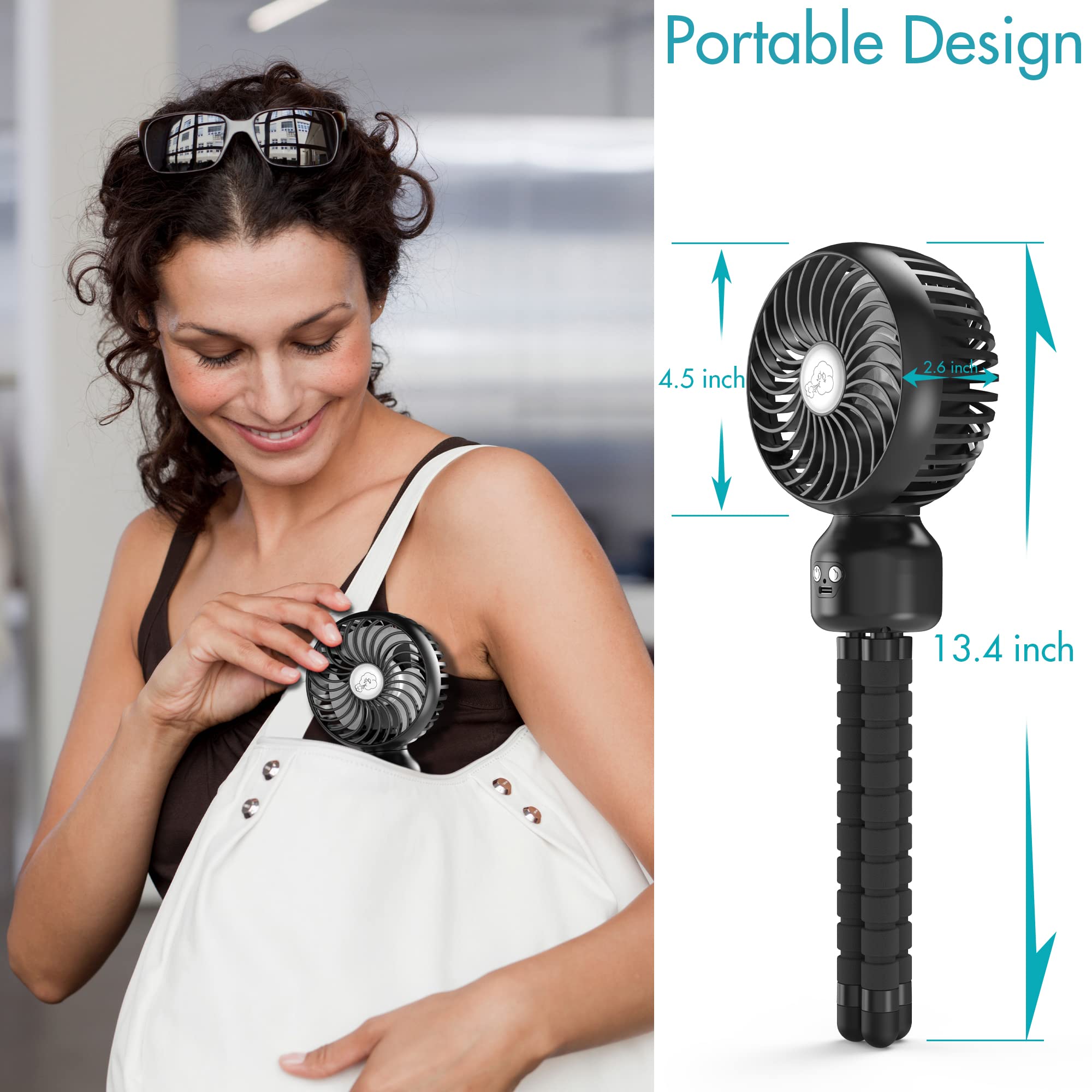COMLIFE Battery Operated Stroller Fan, Auto Rotation Portable Fan for Baby, Handheld Personal USB Desk Fan, 3 Speeds, Flexible Tripod for Crib Bike Treadmill