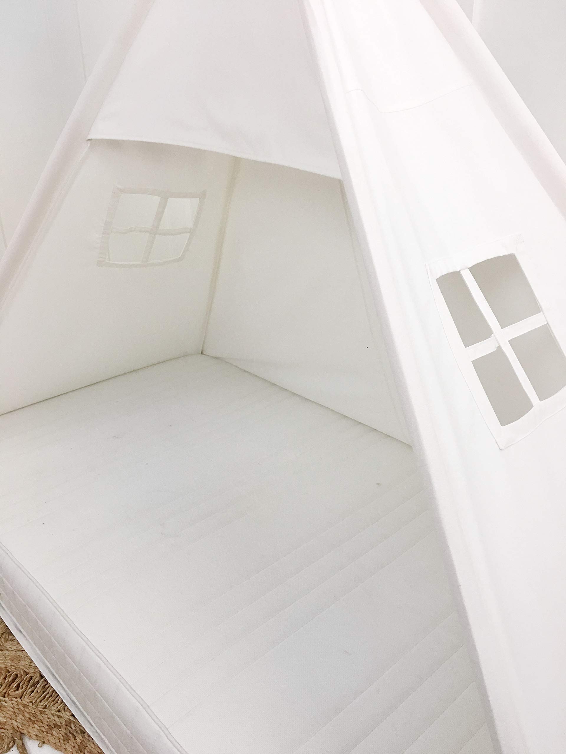 Domestic Objects | Play Tent Bed Canopy | Teepee for Mattress | 100% Cotton Canvas | Premium Quality (Twin/Single No Door) (White)