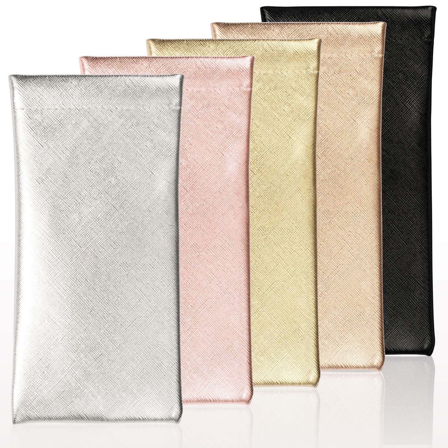 5 Pack Portable Eyeglass Pouch Squeeze Top Sunglasses Bag with 5 PCS Cleaning Cloth