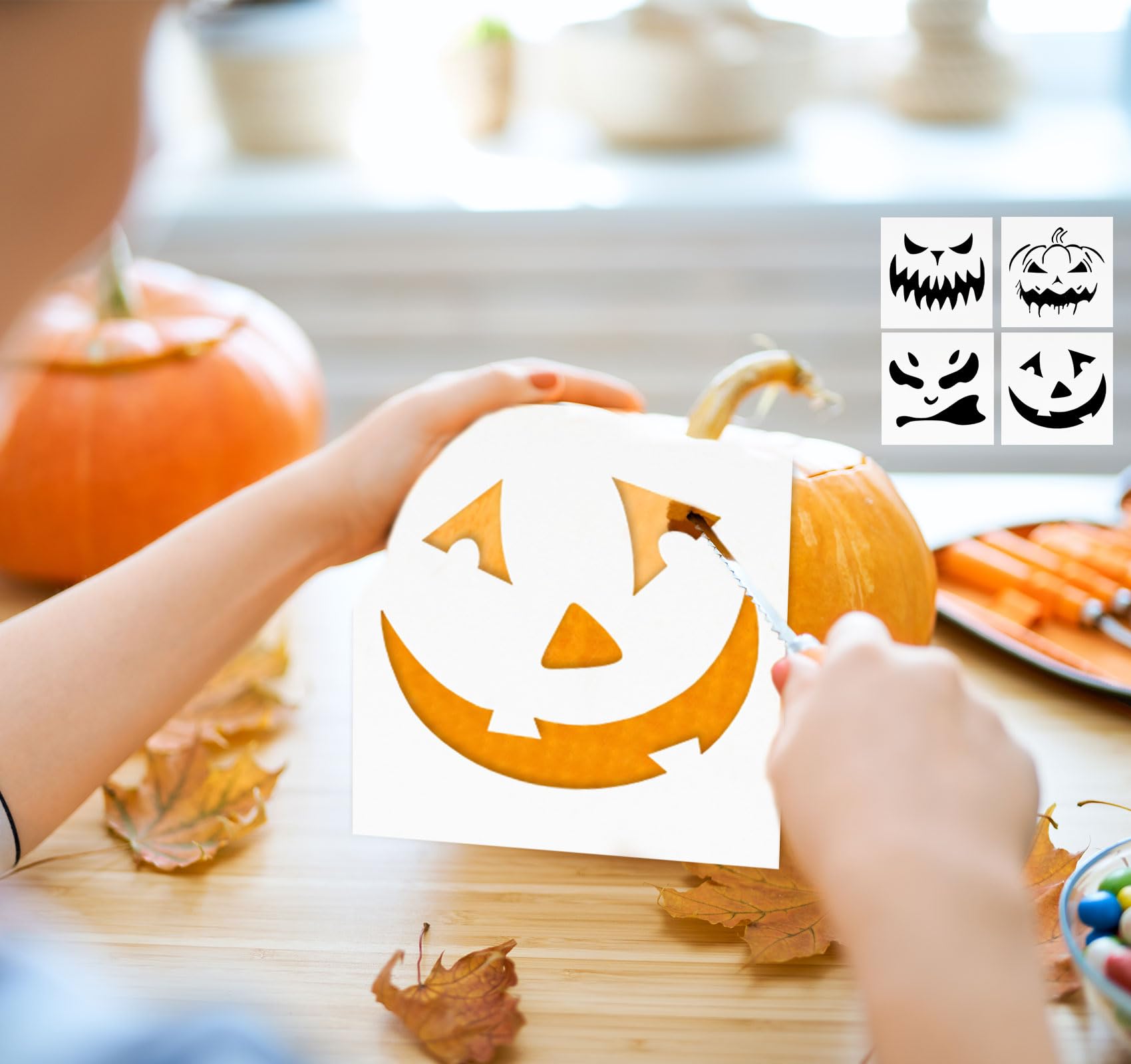 Pumpkin Carving Kit Halloween, 8 PCS Professional Heavy Duty Pumpkin Carving Tools with 4 Pumpkin Carving Stencils,Stainless Steel Pumpkin Carving Tools for Halloween Decoration with Thick Handbag