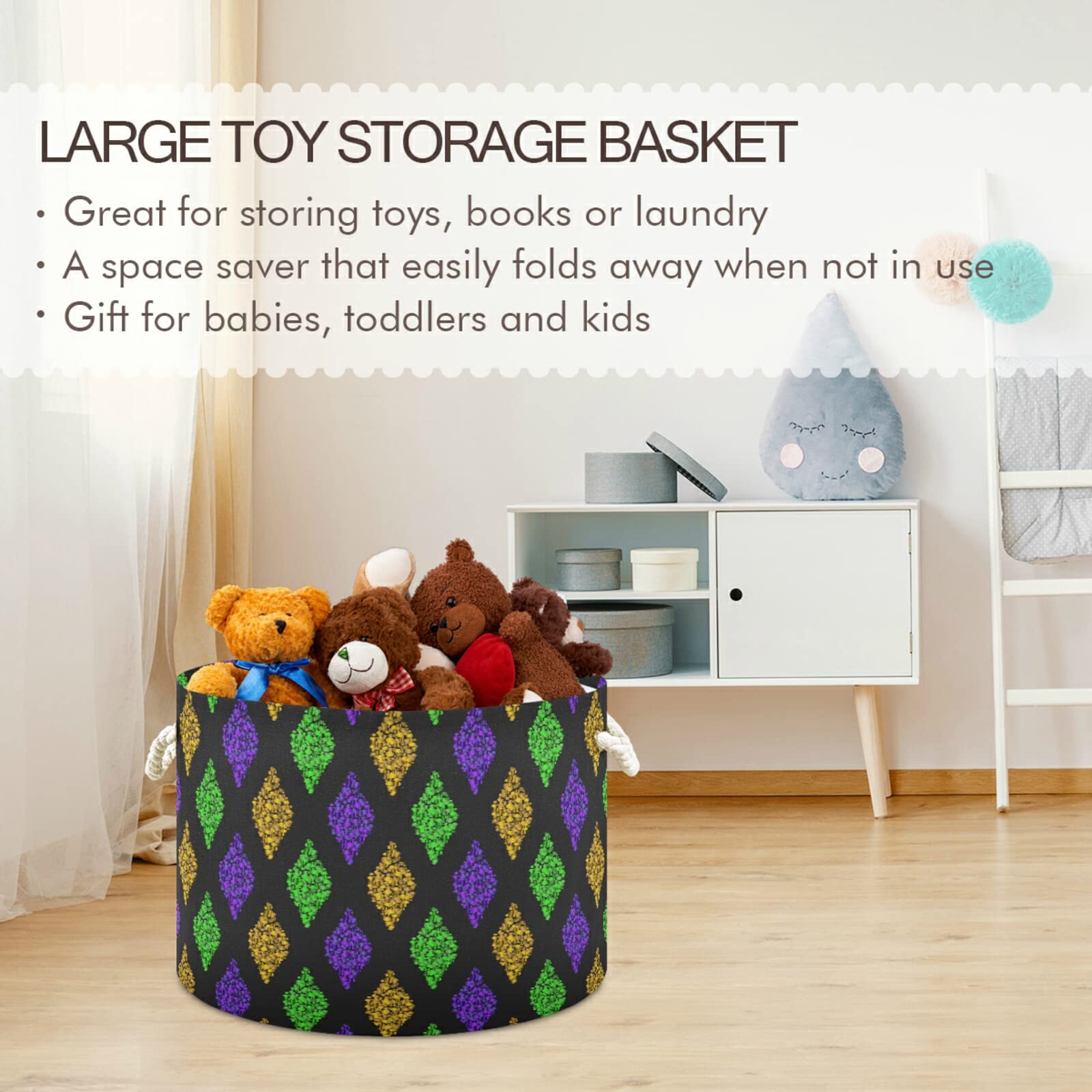 xigua Large Storage Basket Cotton Rope Basket Mardi Gras Geometric Baby Laundry Basket for Blankets Toys Storage Basket Laundry Hamper