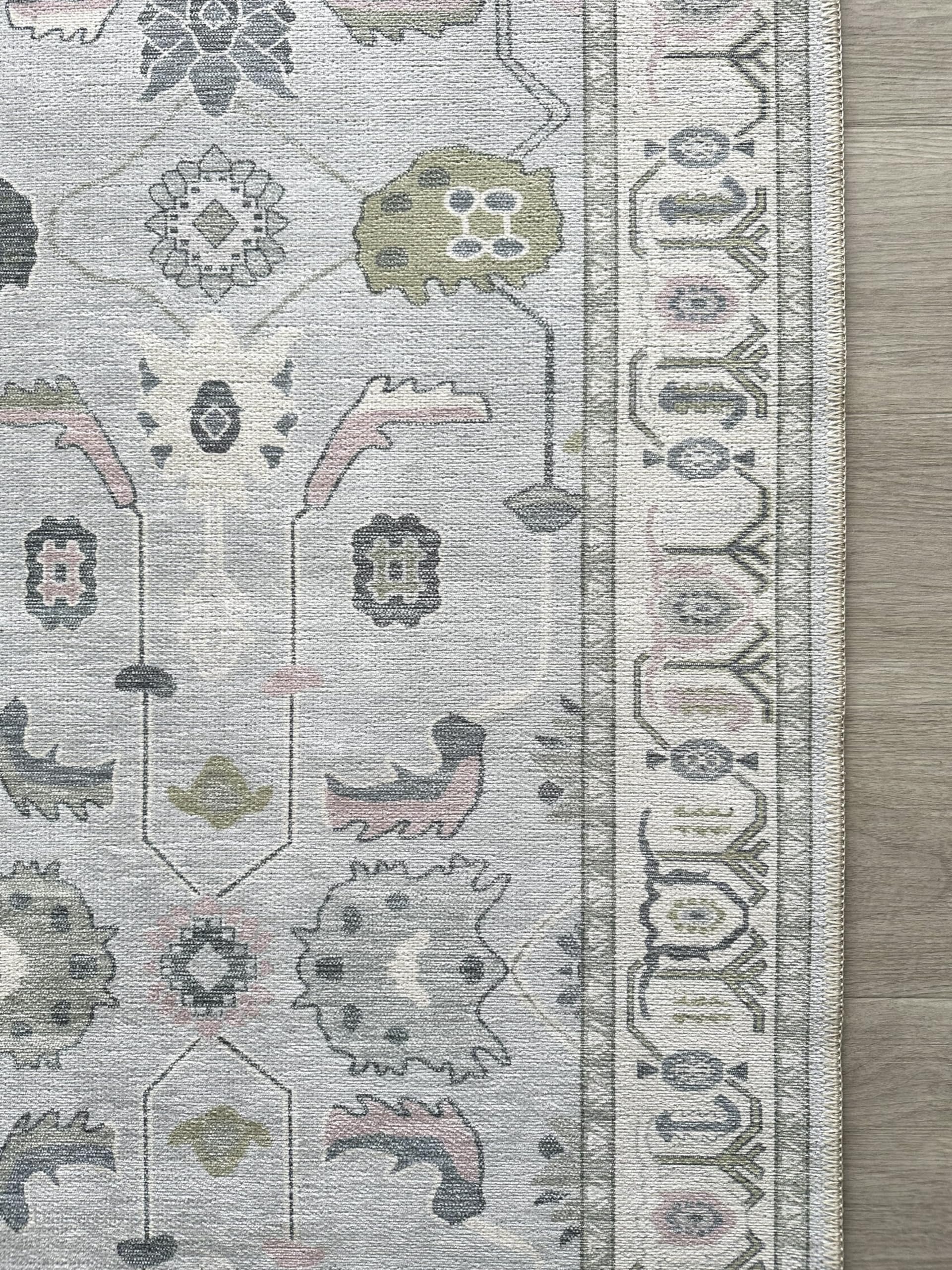Cream Blue Oushak Rug, Modern Rugs, Vintage, Turkish, Eclectic, Floral, Pastel, Washable, Small Throw, Accent Area Rug for Living Room, Bedroom, Kitchen, Bathroom, 2'5"x4'9