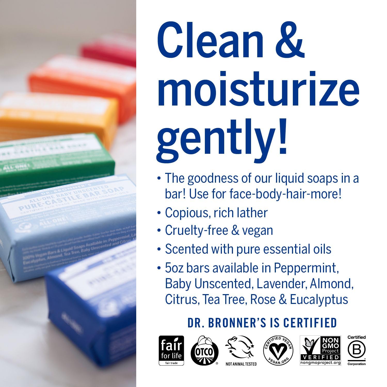 Dr. Bronner's - Pure-Castile Bar Soap (Citrus, 5 ounce) - Made with Organic Oils, For Face, Body and Hair, Gentle and Moisturizing, Biodegradable, Vegan, Cruelty-free, Non-GMO