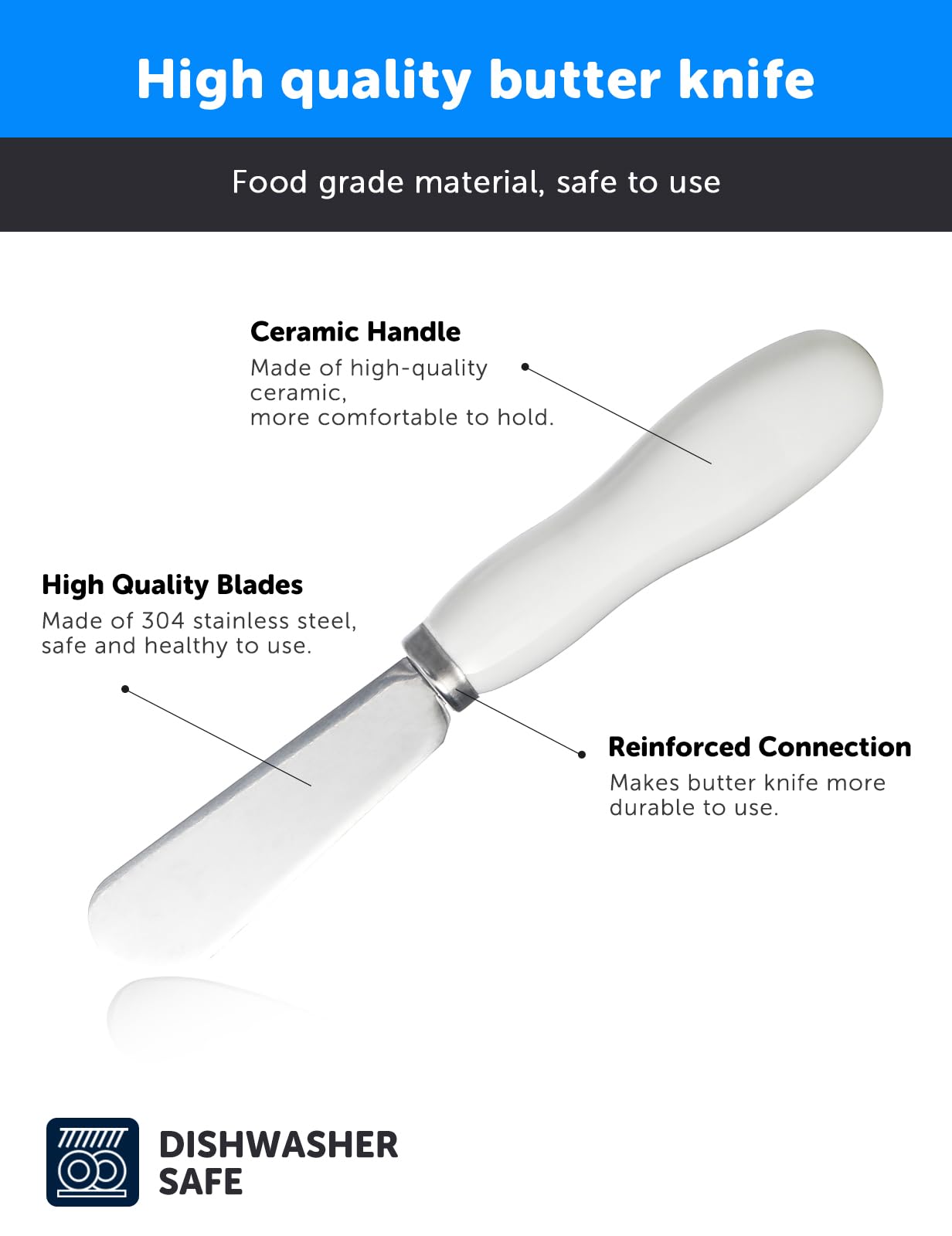 AISBUGUR Butter Knife Spreader, 4Pack Butter Knife with Comfortable Handle and Stainless Steel Blade, Cheese Butter Spreader Knives for Kitchen 5.3" White