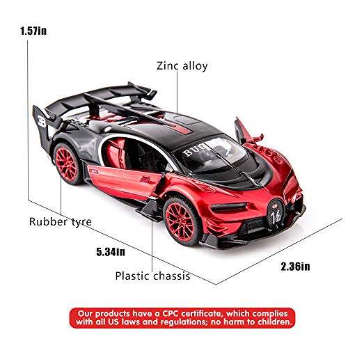 BDTCTK Bugatti Vision GT Supercar 1/32 Zinc Alloy Die Casting Pull Back Car Model Toy Sound and Light for Boy Girl Gift (red)
