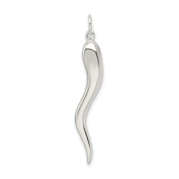 925 Sterling Silver Cornicello Italian Horn Necklace Lucky Protection Amulet Pendant Chilli Pepper Charm 40mm x 6mm Only