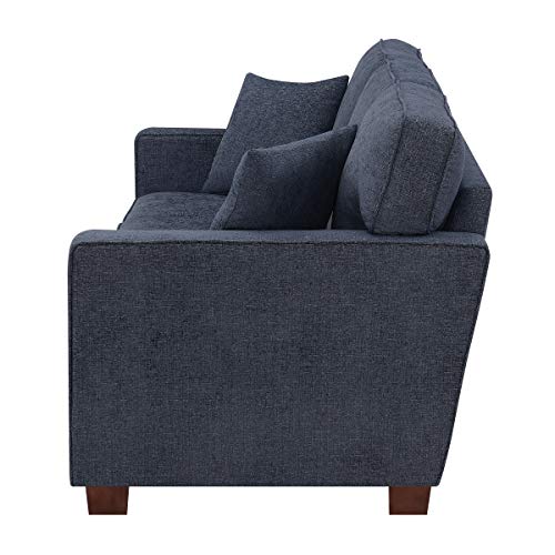 OSP Home Furnishings Russell 3 Seater Sofa with 2 Pillows and Coffee Finished Legs, Navy