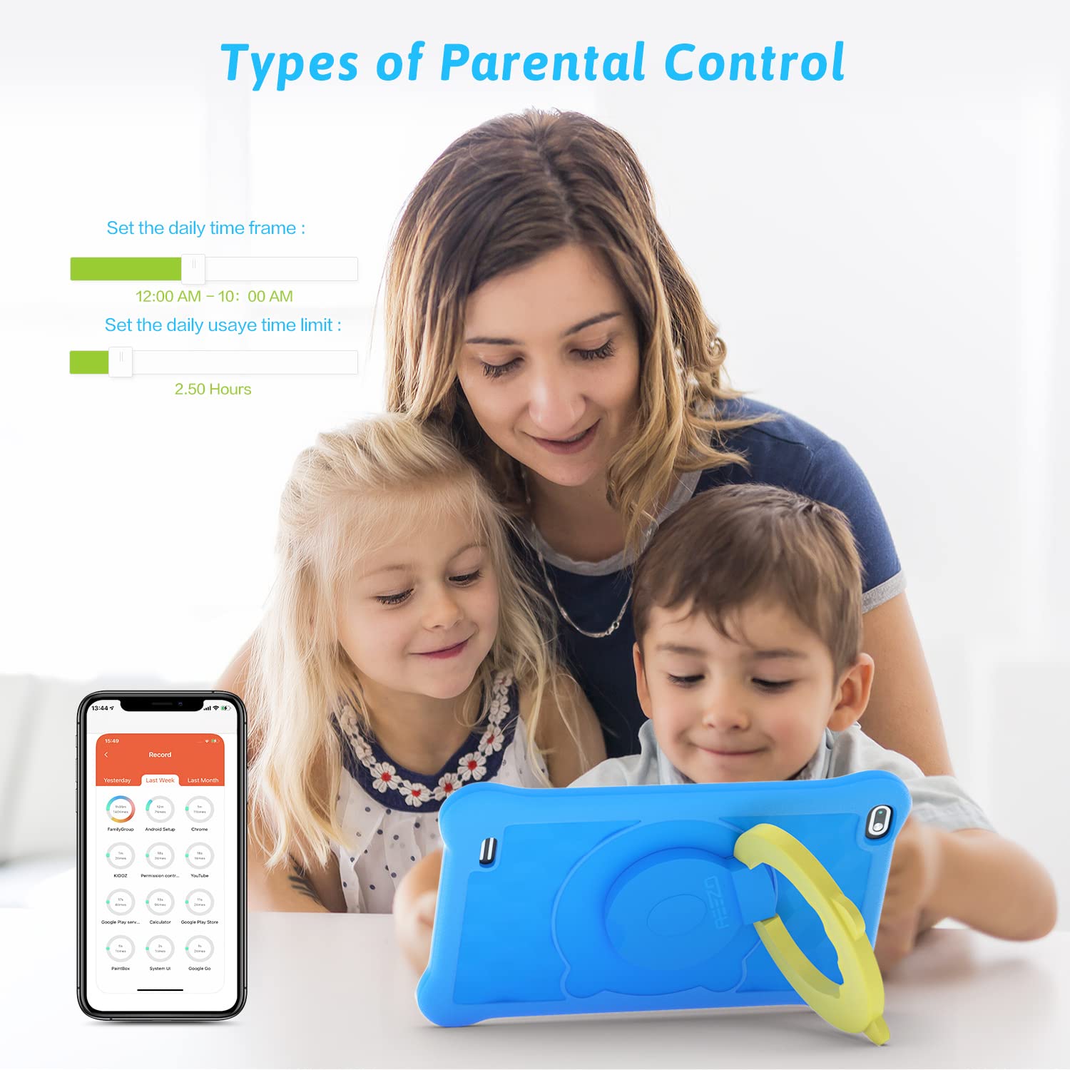 AEEZO Kids Tablet 7 inch WiFi Android 10 Tablet PC FHD 1920x1200 IPS Screen, 2GB RAM 32GB ROM, Parental Control Tablet (Pink) (New Blue)