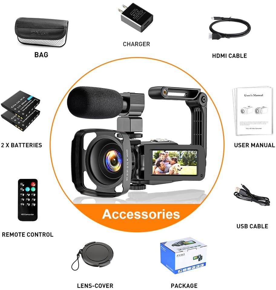 ACTITOP Video Camera Camcorder Ultra HD 2.7K 30FPS 36.0 MP IR Night Vision YouTube Vlogging Camera 3.0 Touch Screen 16X Digital Zoom with Remote Control Microphone Handheld Stabilizer 2 Batteries