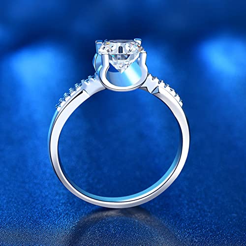 925 Sterling Silver Classic Bull Head Rings for Women, 1ct 4 Prong Moissanite Engagement Closed Ring with GRA Certificate (1 Carat,7)
