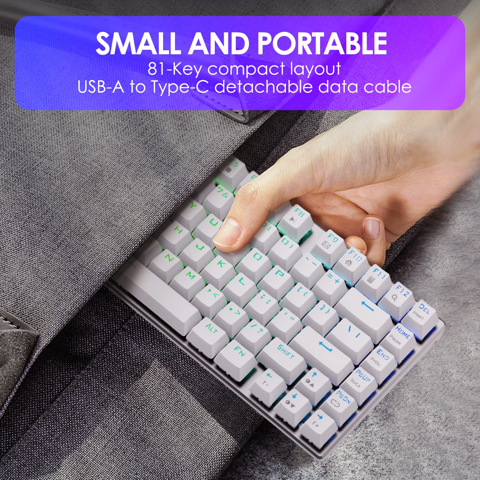 HUO JI E-Yooso Z-88 RGB Mechanical Gaming Keyboard, Metal Panel, Blue Switches - Clicky, Compact 81 Keys Hot Swappable for Mac, PC, Silver and White