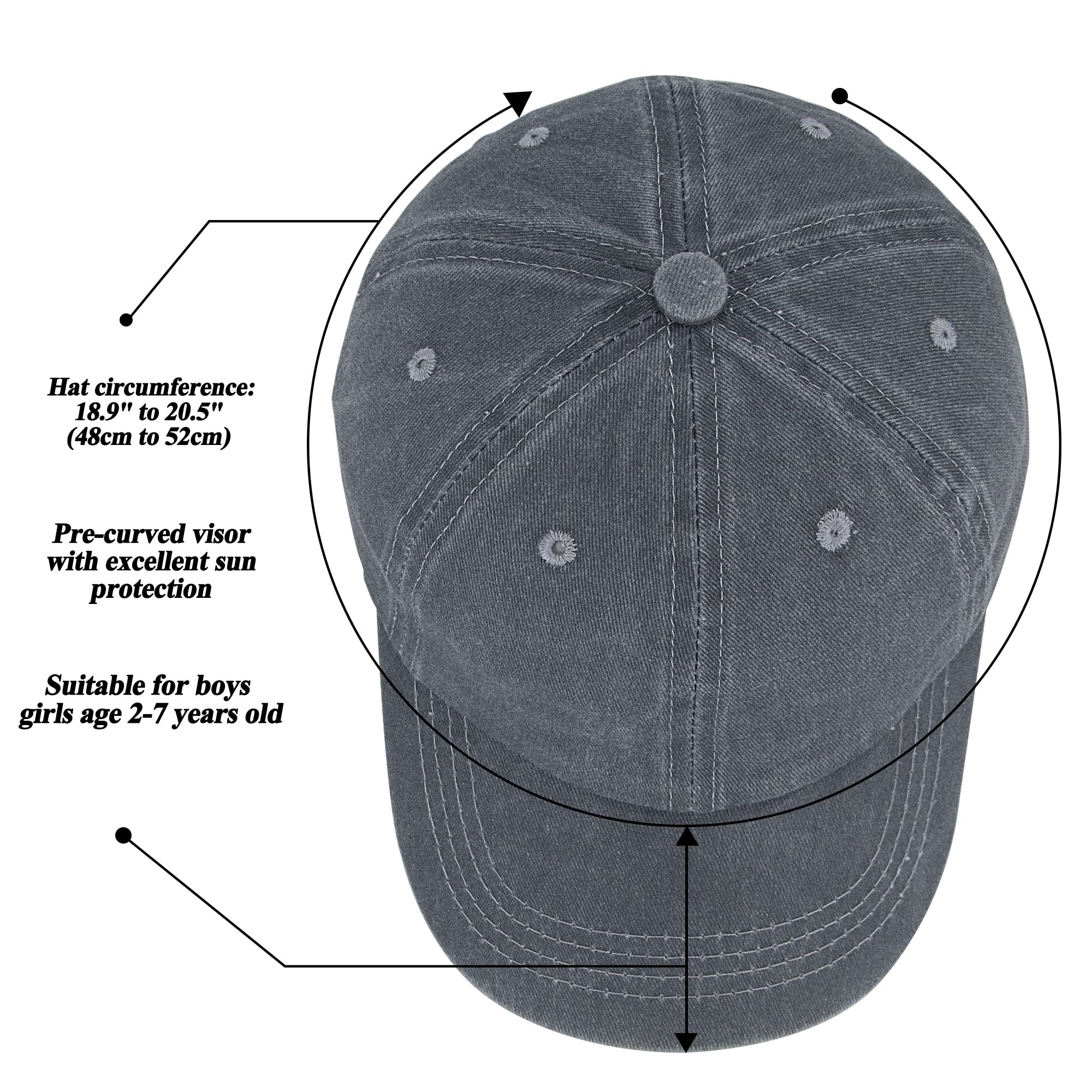 Kids Baby Girls Hat Washed Baseball Cap Cotton Solid Sun Hats for Children Fit for 2-7 Years