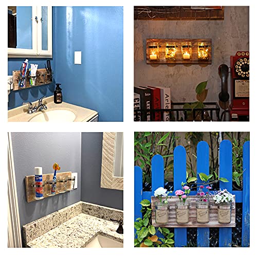 Rustic Hanging Mason Jar Organizer- BeSuerte Farmhouse Home Mason Jar Decor Toothbrush Holder, Wall Mount Decor 4-Jar for Office, Bathroom, Kitchen, and Entryway Decor Storage,Brown