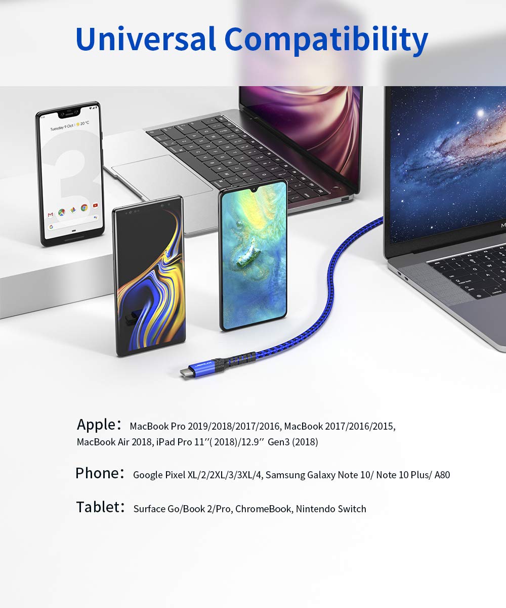 JSAUX USB C to USB C 3.1 Gen 2 Cable 10Gbps Data Transfer 3.3ft, 4K Video Monitor Video Cable 100W PD Fast Charging Thunderbolt 3 Compatible with MacBook Pro, MacBook Air, iPad Pro, Galaxy S2, Pixel