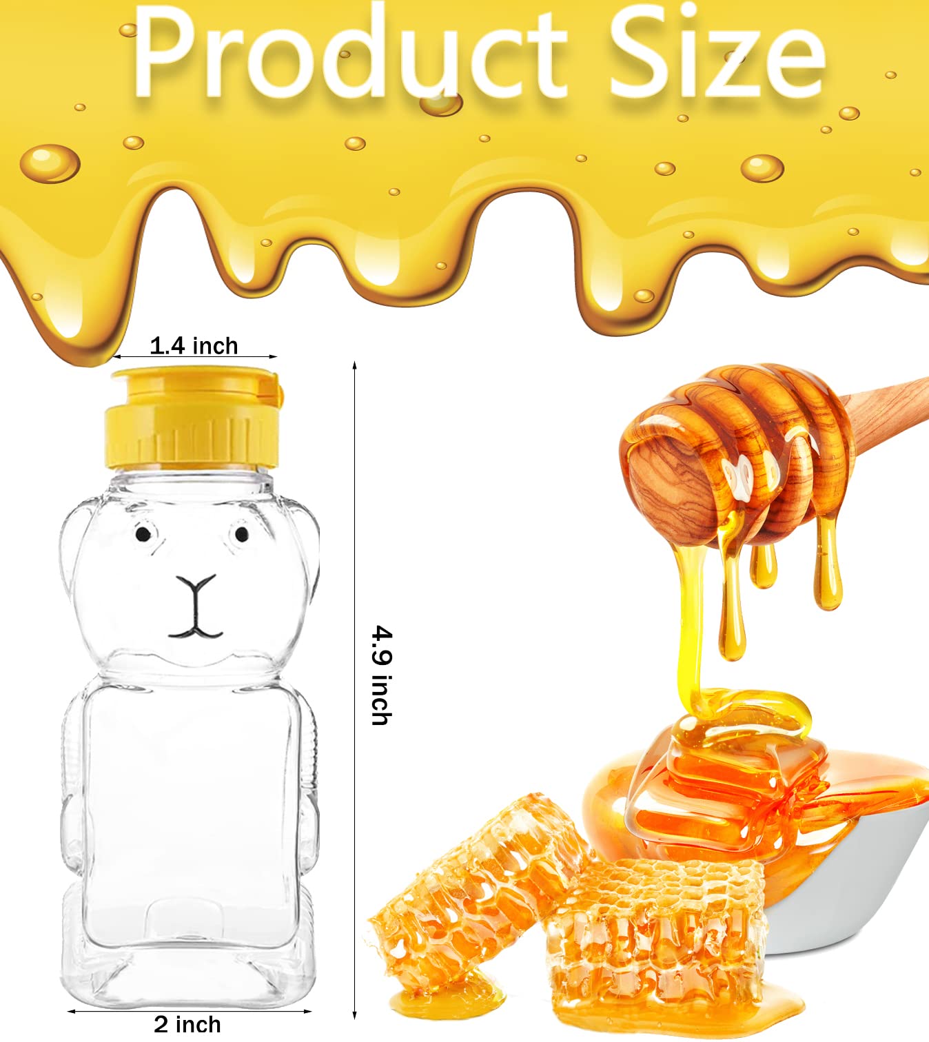 ALMOXVYE 20 Pack Plastic Honey Bottle, 6 Oz Bear Honey Jars Squeeze Honey Bottle with Flip-Top Caps for Storing and Dispensing Honey, Juice