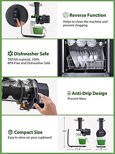 Aeitto Cold Press Juicer, BPA Free Slow Juicer, Easy to Clean, Juicer Machines with Quiet Motor & Reverse Function, Masticating Juicer for Vegetable and Fruit