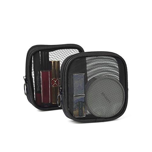 Patu Mesh Travel Toiletry Bag, Transparent Standing Pouch, Portable Shaving Washing Kits Organizer, Personal Care Trip Case, Pack of 2 (Size S), Black