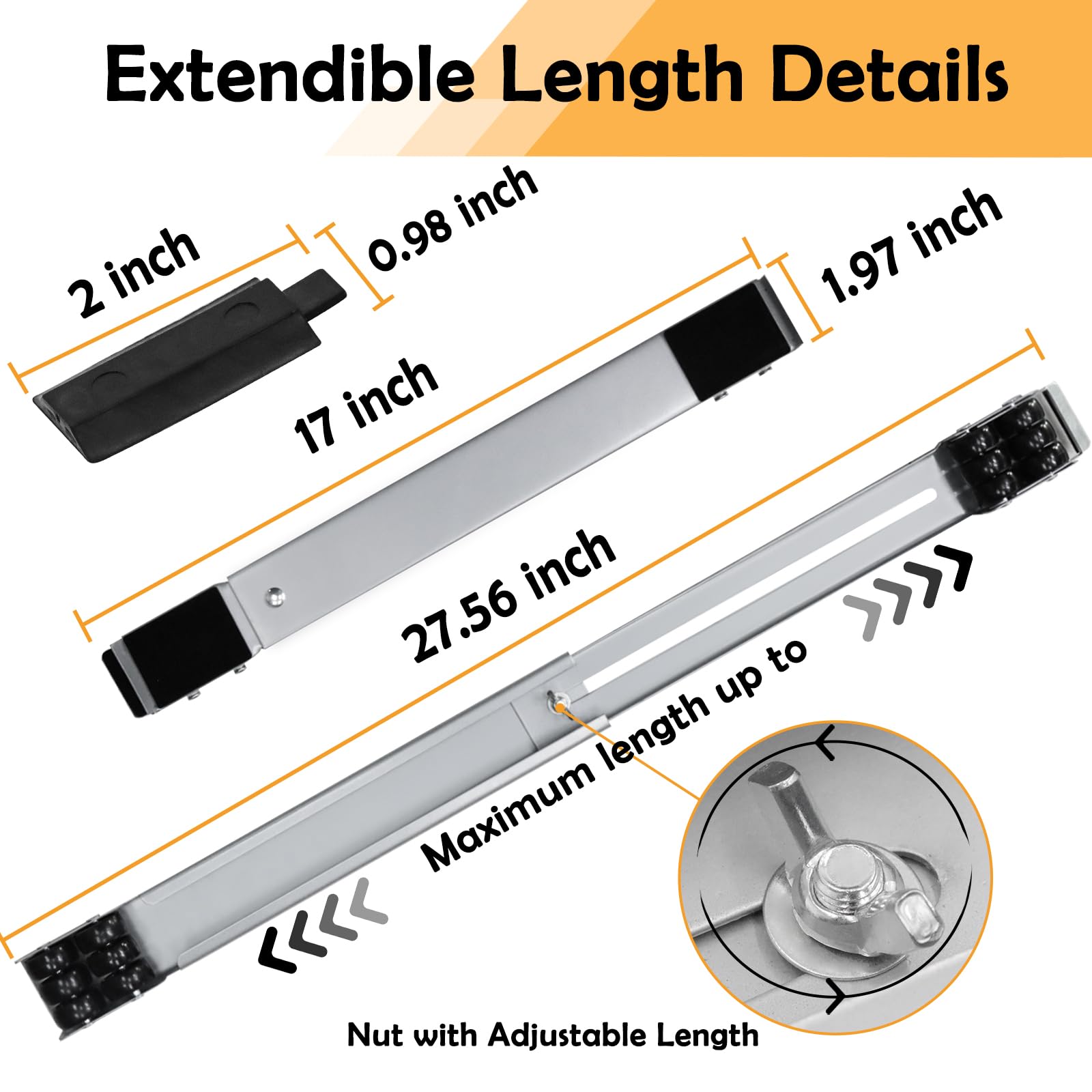 4PCS Extendable Furniture Appliances Rollers, Mover Tools with 24 Roller & Brake Equipment for Heavy Washing Dryer Machine Refrigerator Strong Base Stand Mobile Wheels Grey
