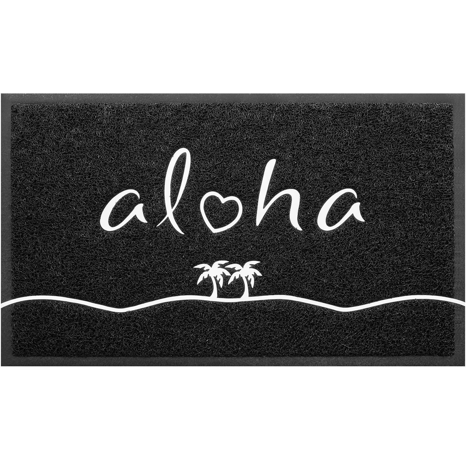 ALOHA Door Mat Welcome Mat Inside Outside Home Floor Mat Low-Profile Indoor Outdoor Mats for Entryway High Traffic Areas Patio Garage Porch Rugs, Black, 30"x17.5"