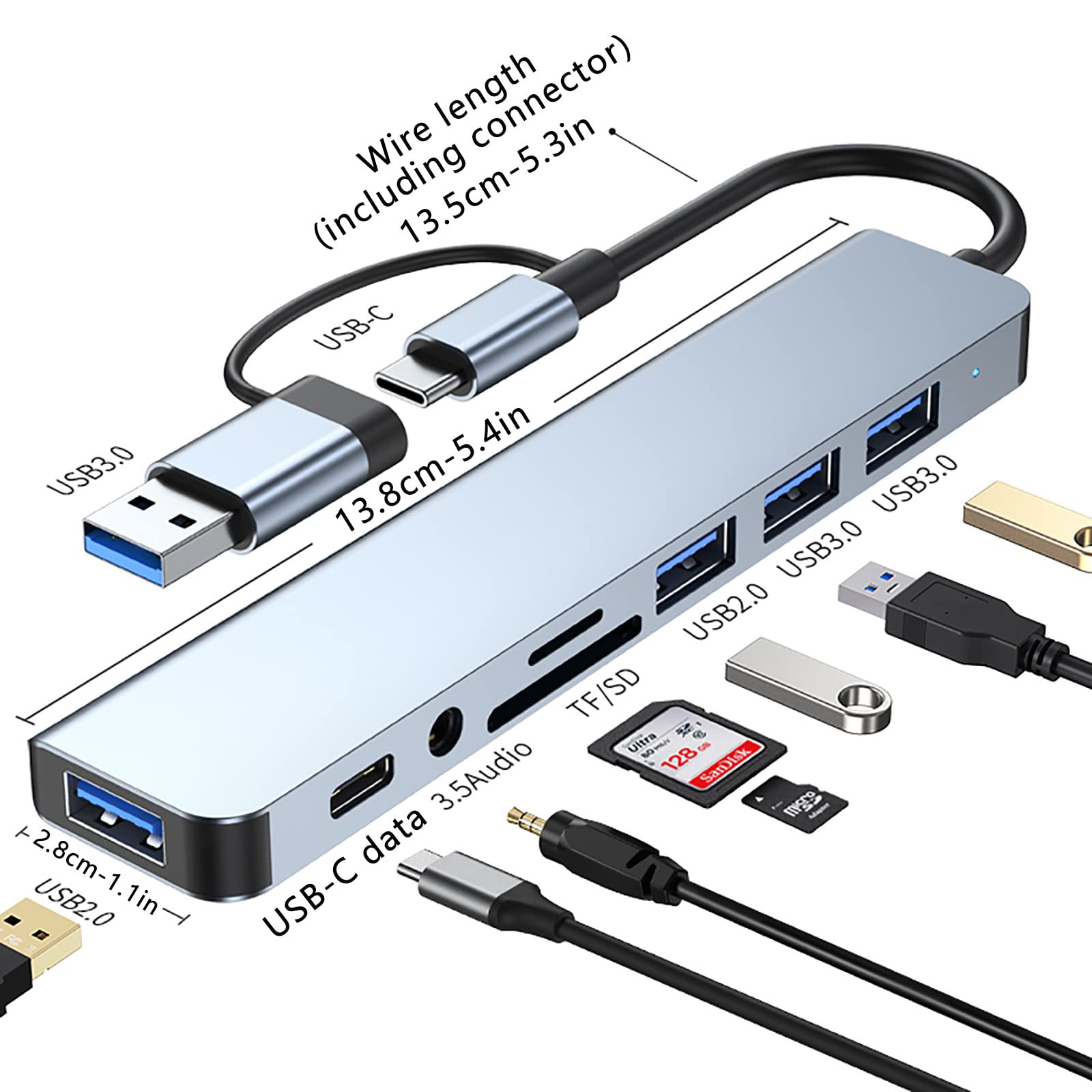8 in 1 USB-C Hub, with 100W Power Output, 4K 60Hz HDMI Port, 10Gbps USB C and 2 USB A Data Ports, Ethernet Port, MicroSD & SD Card Reader, Household Office Necessities
