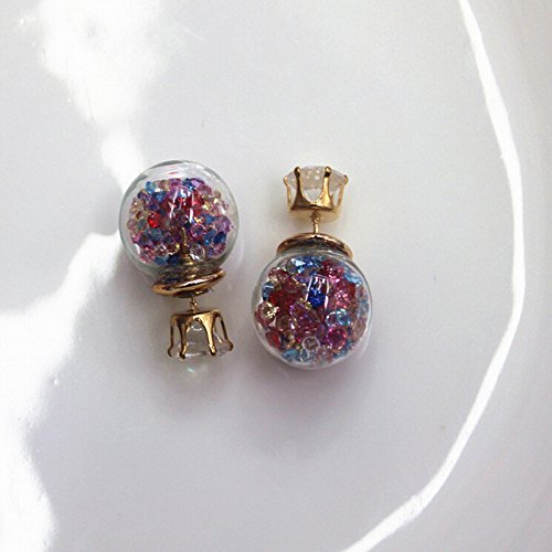 5 Pack/Set CZ White/Blue/Black/Rainbow/Red Diamond Crystal Multicolor Drift sand Beads Glass Ball double-sided piercing Zircon Stud Post Earrings For Women Girls
