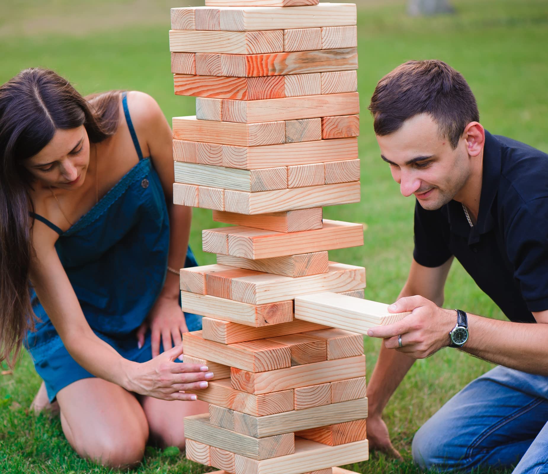 CELETOY Giant Stacking Game, Quick Set-up & Quick Storage Block Wooden Tower Game Set with Carrying Bag and Tumble Tower Box, Grows to Over 6ft, Lawn Games Backyard Outdoor