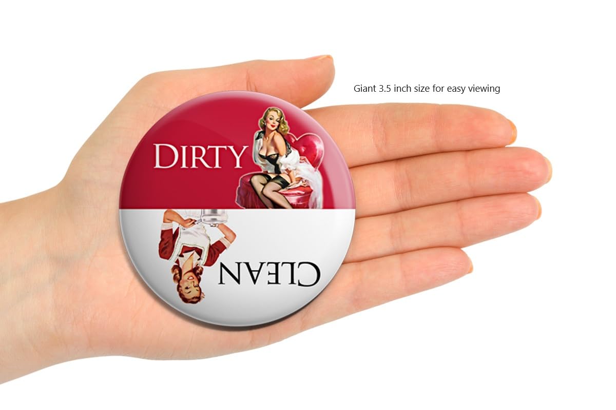 Aloha Girls Gifts Big 3.5” Dirty Clean Dishwasher Magnet Ends Common Kitchen Problem. Adheres to Any Surface. Red and White.
