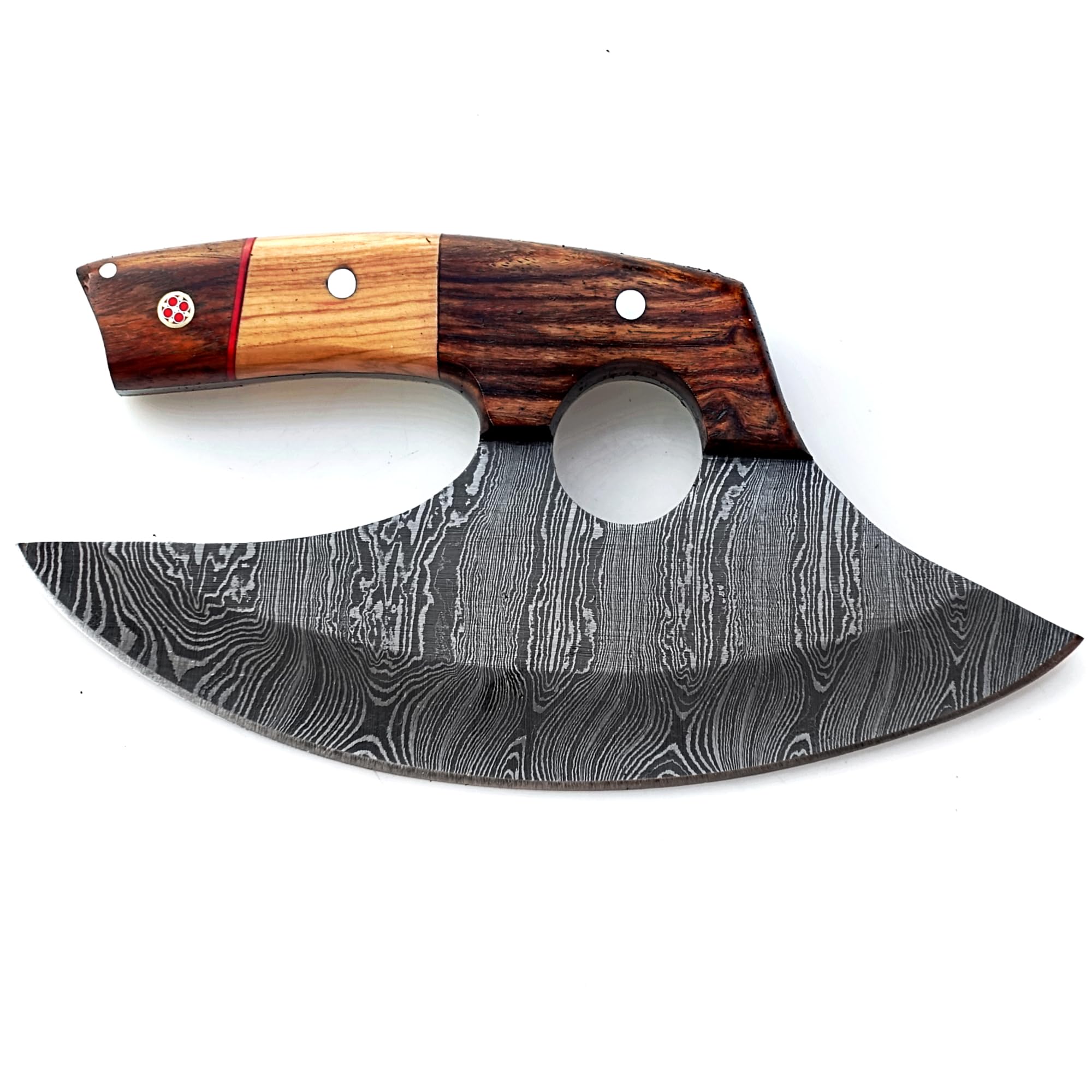 AJBLADE+ Custom Damascus Ulu Knife - Alaskan Ulu knife with Sheath - Damascus Chopping Knife - Custom Kitchen Knife; 5944