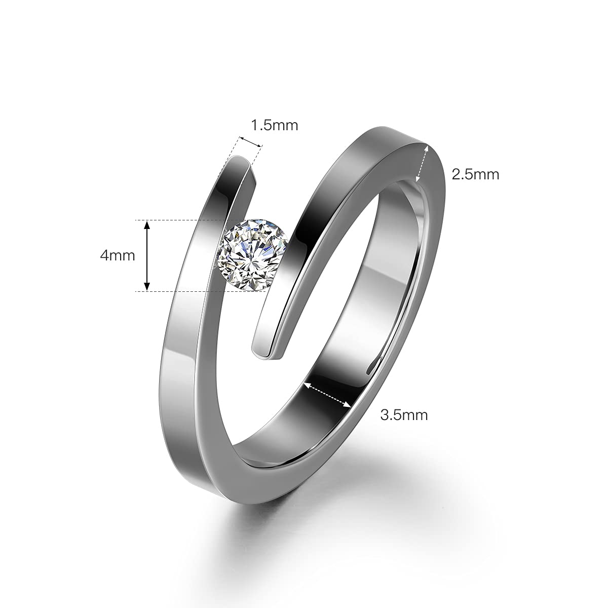 6mm Black Enamel Open Heart Titanium Rings Brushed Trendy, Finger Ring Wedding Love Promise Engagement Ring Comfort fit Women Size 8