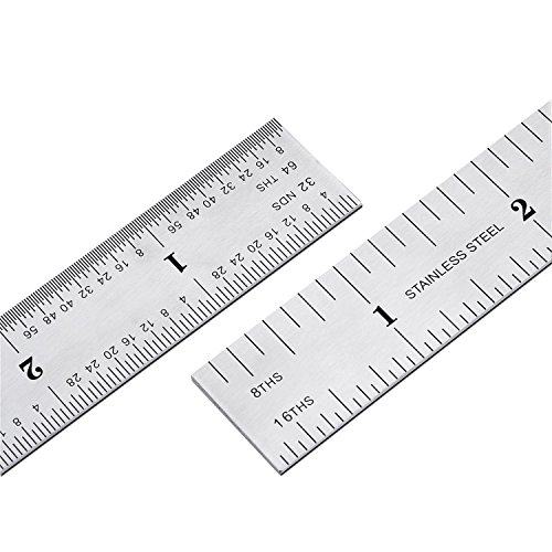 eBoot 2 Pack Stainless Steel Ruler Machinist Engineer Ruler, Rigid Metal Ruler with Inch Graduations 1/8, 1/16, 1/32, 1/64 Inch for Engineering, School, Office, Architect, and Drawing, 6 Inch