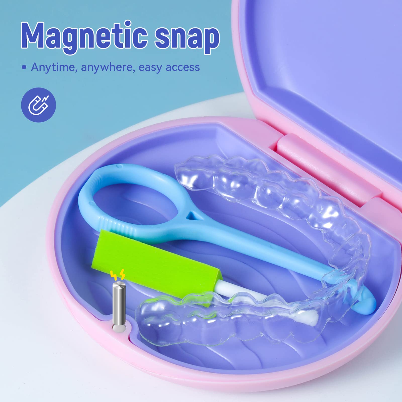 Annhua Retainer Case Mouthguard Case Denture Case with Magnetic Closure, Retainer Holder Denture Holder Container with Silicone Textured Liner - Black