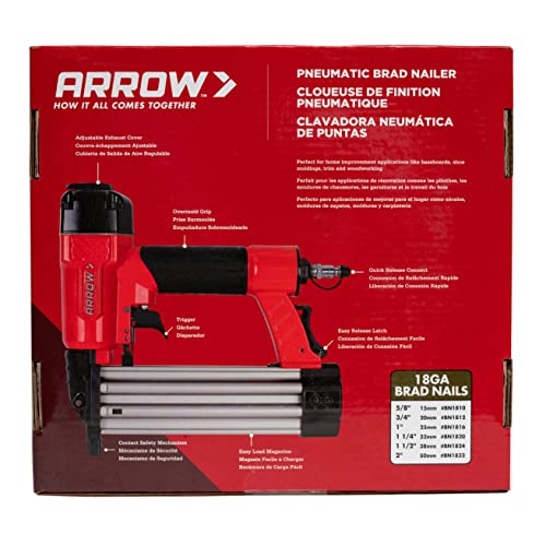 Arrow PT18G Gauge Oil-Free Pneumatic Brad Nailer - Small Light Trim and Interior Molding Work, Operates Up to 100psi Compression Unit, Fits 5/8", 3/4", 1", 1.5", 2" Brad Nails