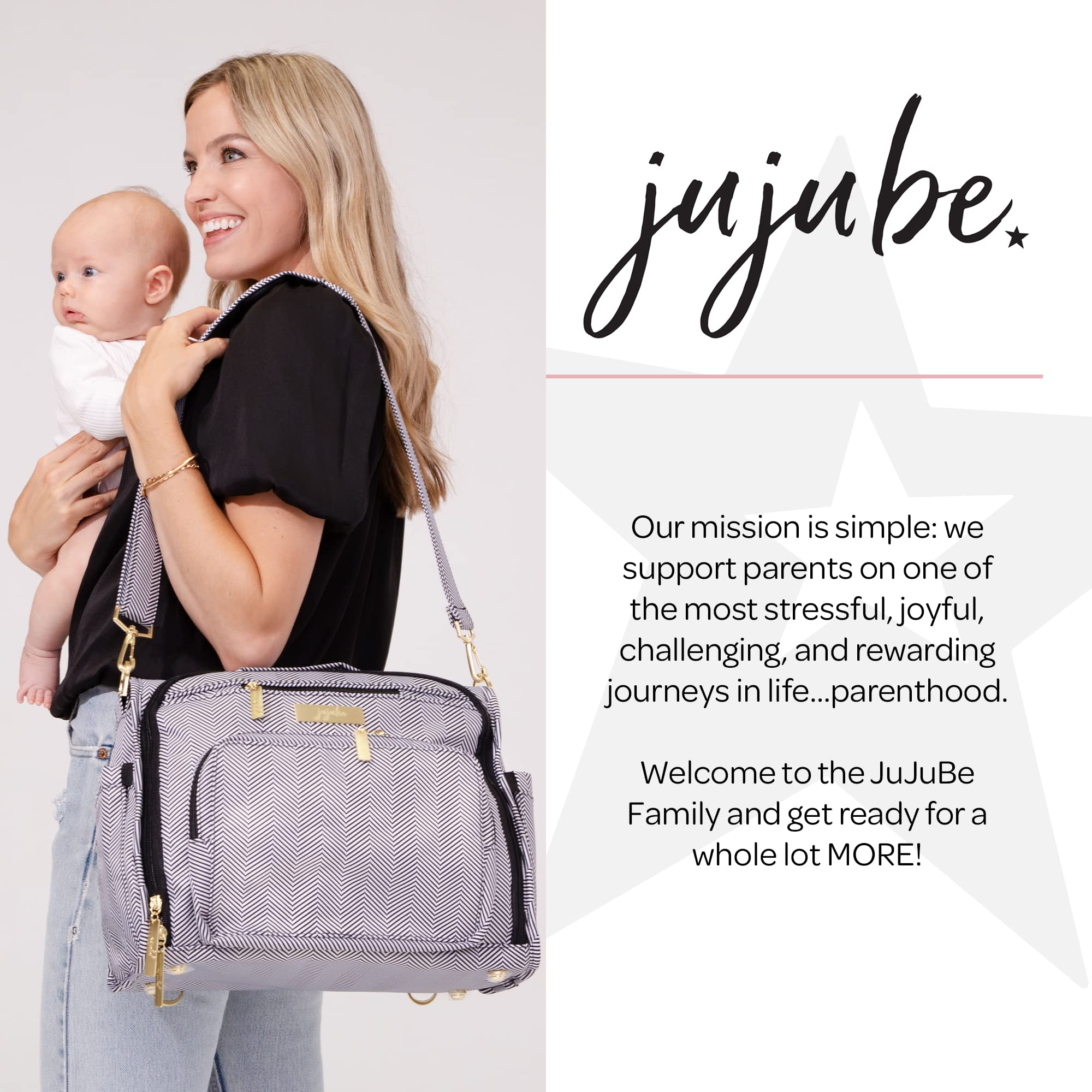 JuJuBe BFF Convertible Unisex Diaper Bag Backpack, Baby Bag with Changing Pad, Black Out