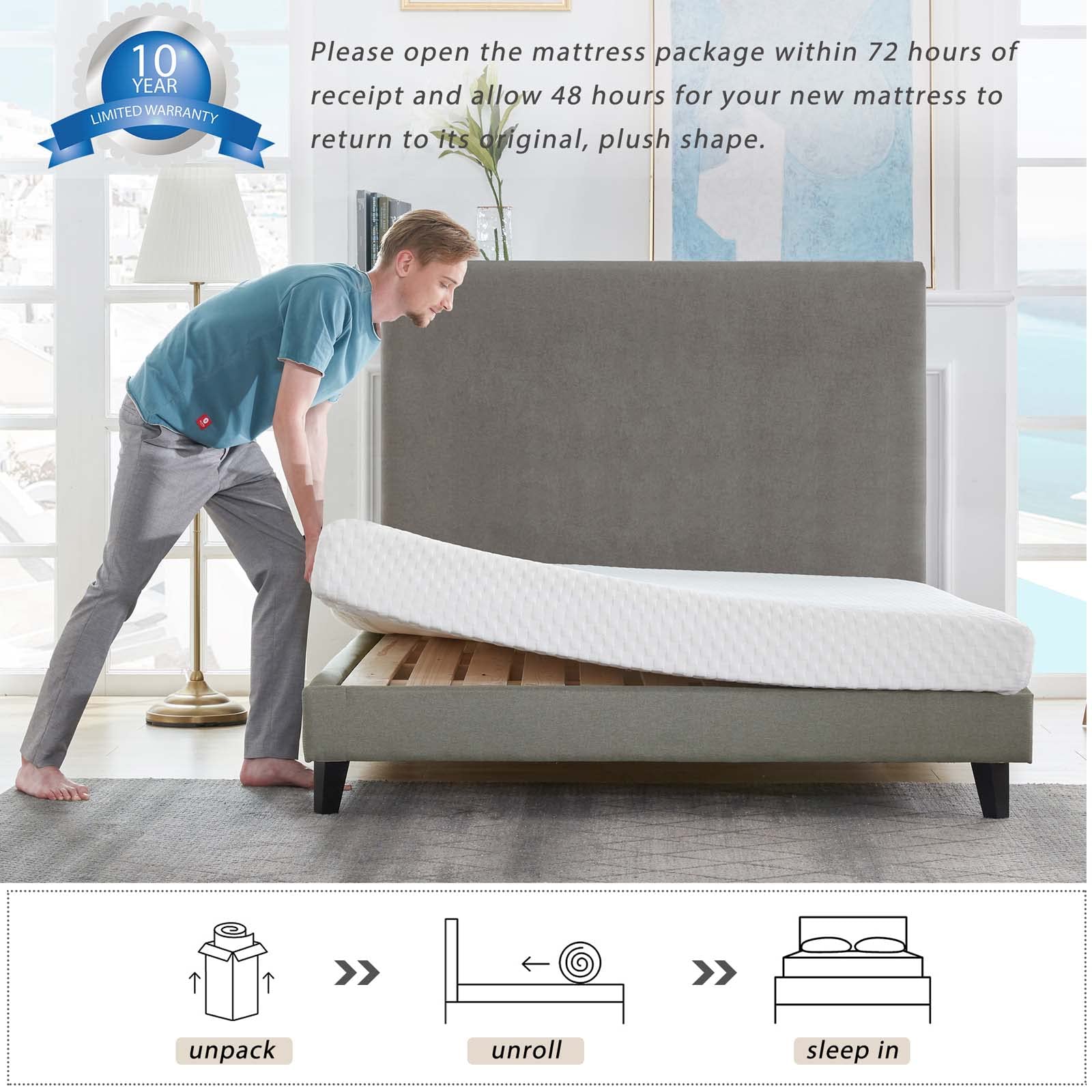 TMEOSK Twin Mattress, 8 inch Gel Memory Foam Green Tea Mattress for a Cool Sleep & Pressure Relief, Medium Firm Feel with Motion Isolating, CertiPUR-US Certified