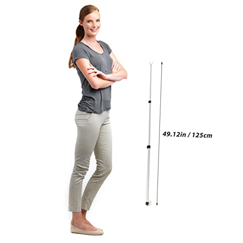 Alipis 1pc Closet Clothes Rail Stainless Steel Shelf Adjustable Shower Rod Shower Curtain Rod Hooks Clothes Poles for Hanging Clothes Closet Reacher Pole Reach Pole with Hook Silver Heavy