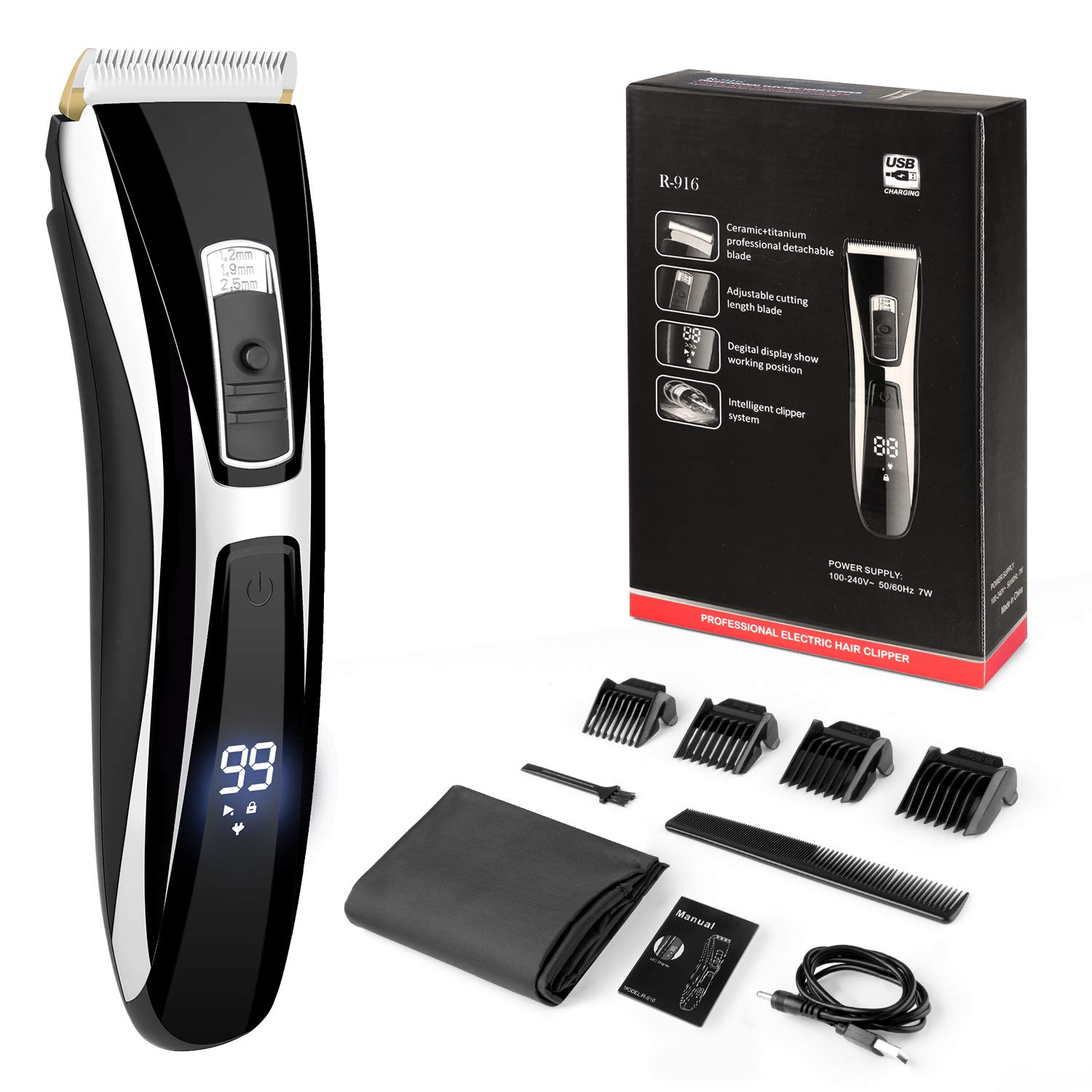 TRACE KASA Hair Clippers for Men: Cordless Ceramic Blade Mens Hair Trimmer Beard Trimmer Electric Professional Hair Cutting & Grooming Kit Rechargeable LED Display