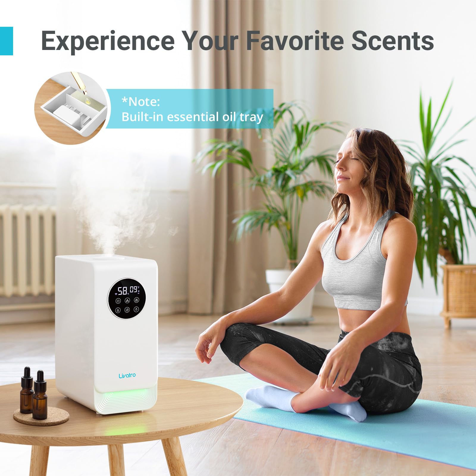 6L Humidifiers for Bedroom Home, Smart Warm and Cool Mist Humidifier for Large Room, Cool Mist Humidifiers for Plants, Top Fill Design and Alexa & App Control, Essential Oil Compatible