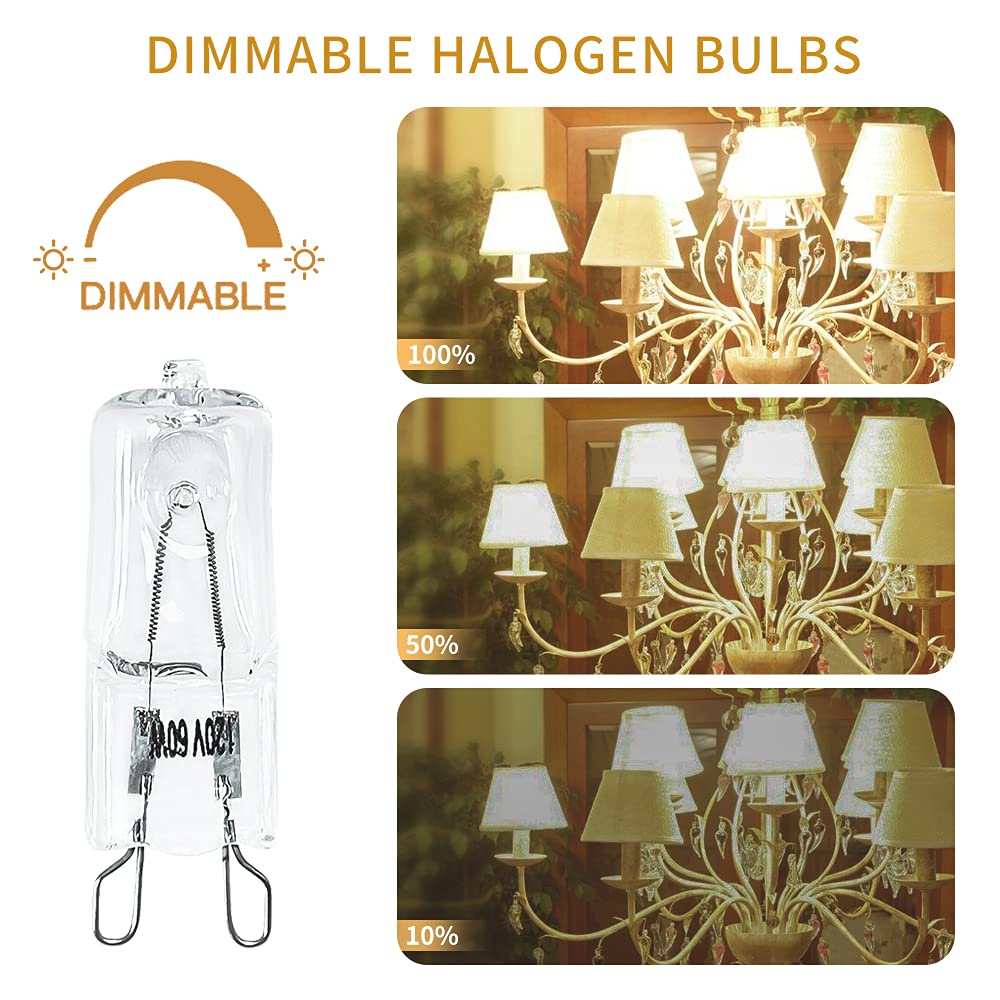 4vwin G9 Halogen Light Bulbs 2 Pin Base JC Type 120V T4 Bi-Pin 60W Small Light Bulb for Range House Hood Lights, Microwave Ovens, Bathroom Light Bulbs, Chandeliers (10, 60W 120V)