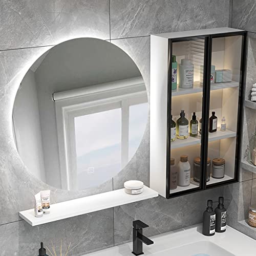 400mm-900mm Round Bathroom Mirror LED Illuminated Modern Mirror with Touch Sensor Switch, Energy Saving Wall Mounted Vanity Mirror with LED Light, IP44 Rated (Size : White light-800x800mm Mirror)
