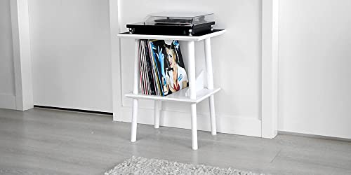 Adult Pop Premium Record Player Stand, Chalkboard Top, 50+ Vinyl Storage, Solid Pine (Checkerboard White)