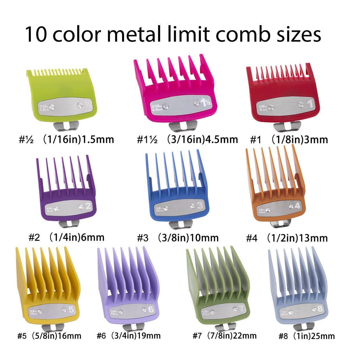 8pcs Colorful Hair Clippers Guard Combs Attachment #3171-500 1/8” to 1,Replacement Hair Guides Combs Set Fits for Most Full Size Hair Clippers