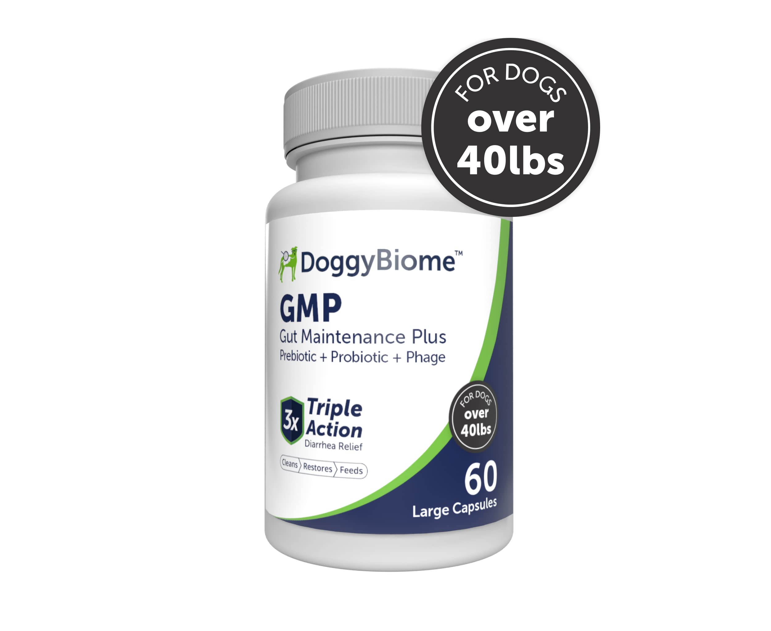 AnimalBiome Dog Probiotics - GMP Prebiotics and Probiotics - Reduce Diarrhea Flareups - for Dogs Over 40 lbs (60 Capsules) - DoggyBiome